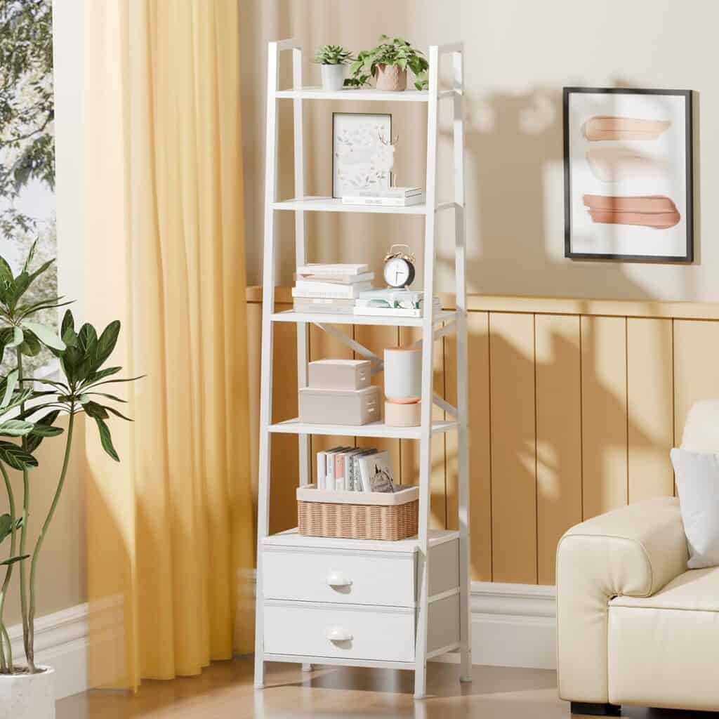 Furologee 5‑Tier Ladder Shelf White - Essential Office Furniture