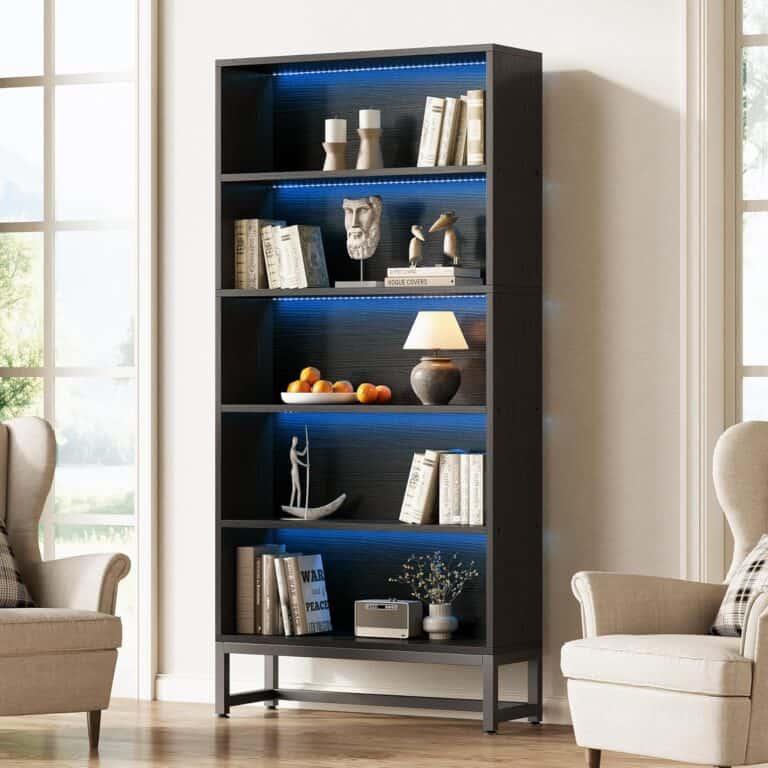 LITTLE TREE 70.8-Inch LED Bookshelf with Shelves - Essential Office ...