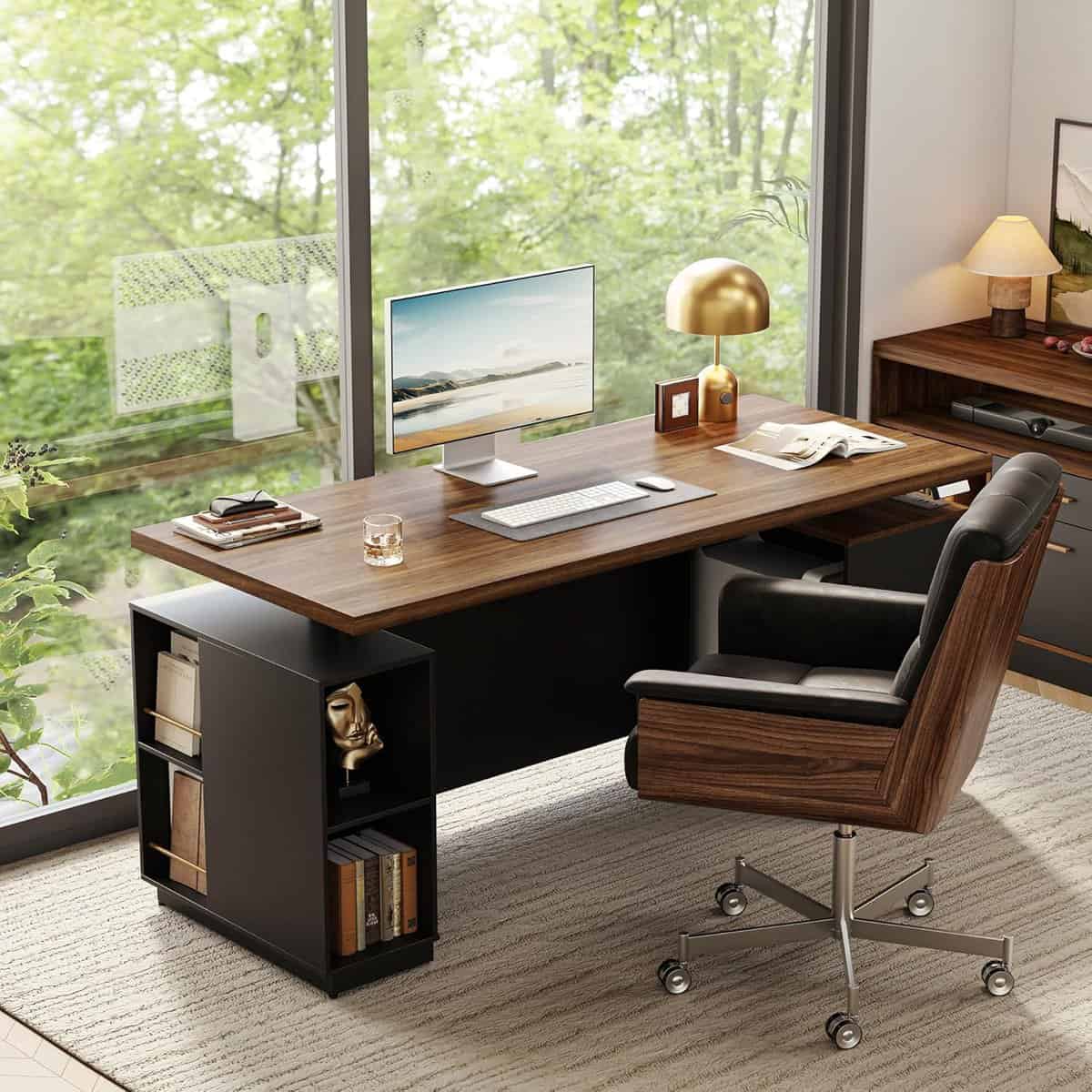 Furologee 66” L Shaped Desk with Power Outlet - Office Furniture