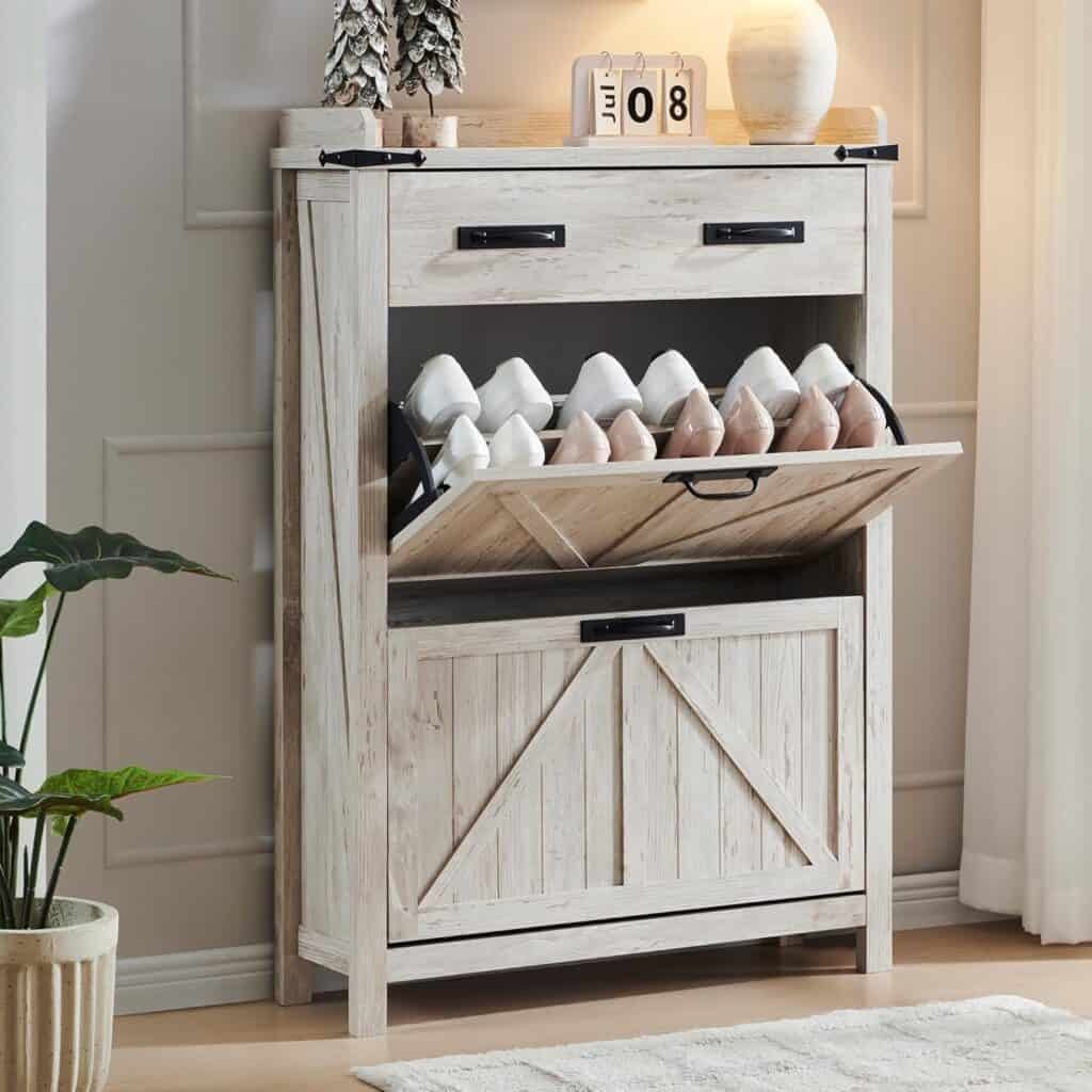 T4TREAM Shoe Cabinet Flip Drawers and Antique - Essential Office Furniture