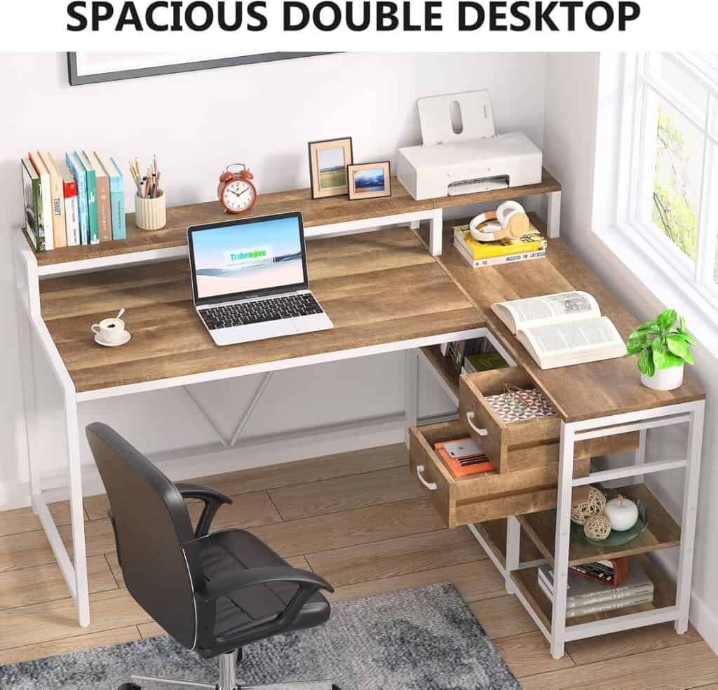 Tribesigns 55" L-Shaped Desk – Oak - Essential Office Furniture