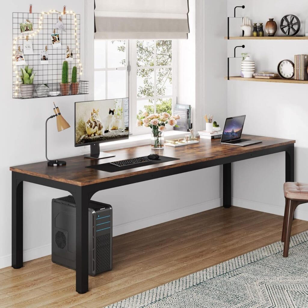 Tribesigns 78.7" Extra Long Double Desk – Brown & Black - Essential ...