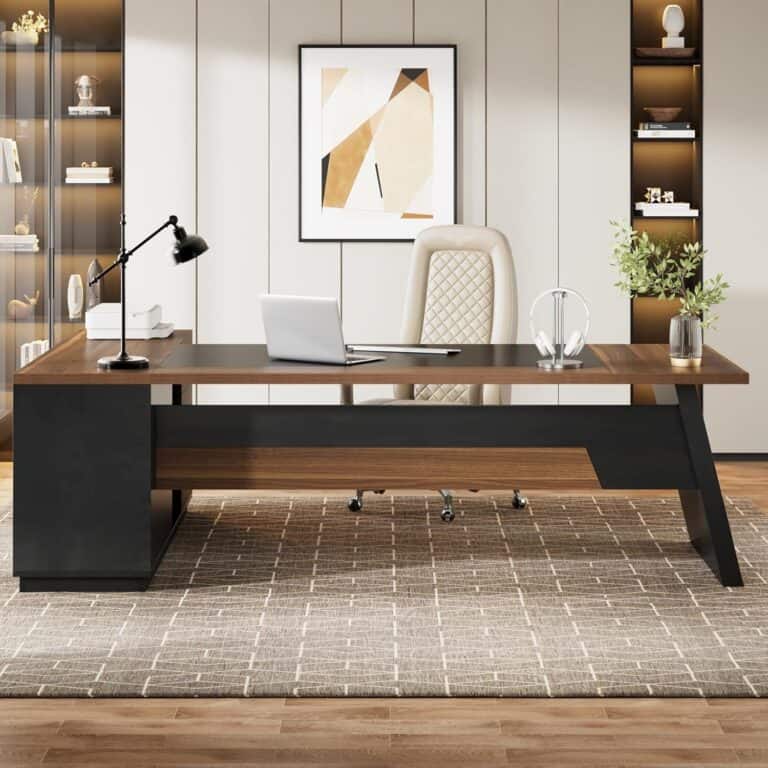 Tribesigns 78" L-Shaped Executive Desk – Light Walnut + Black ...