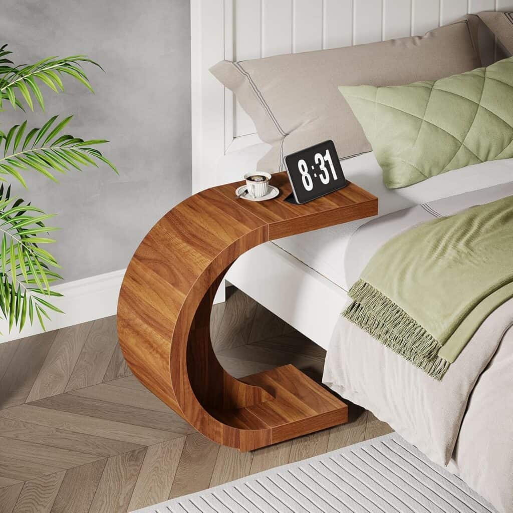 Tribesigns C-Shaped End Table,Walnut - Essential Office Furniture